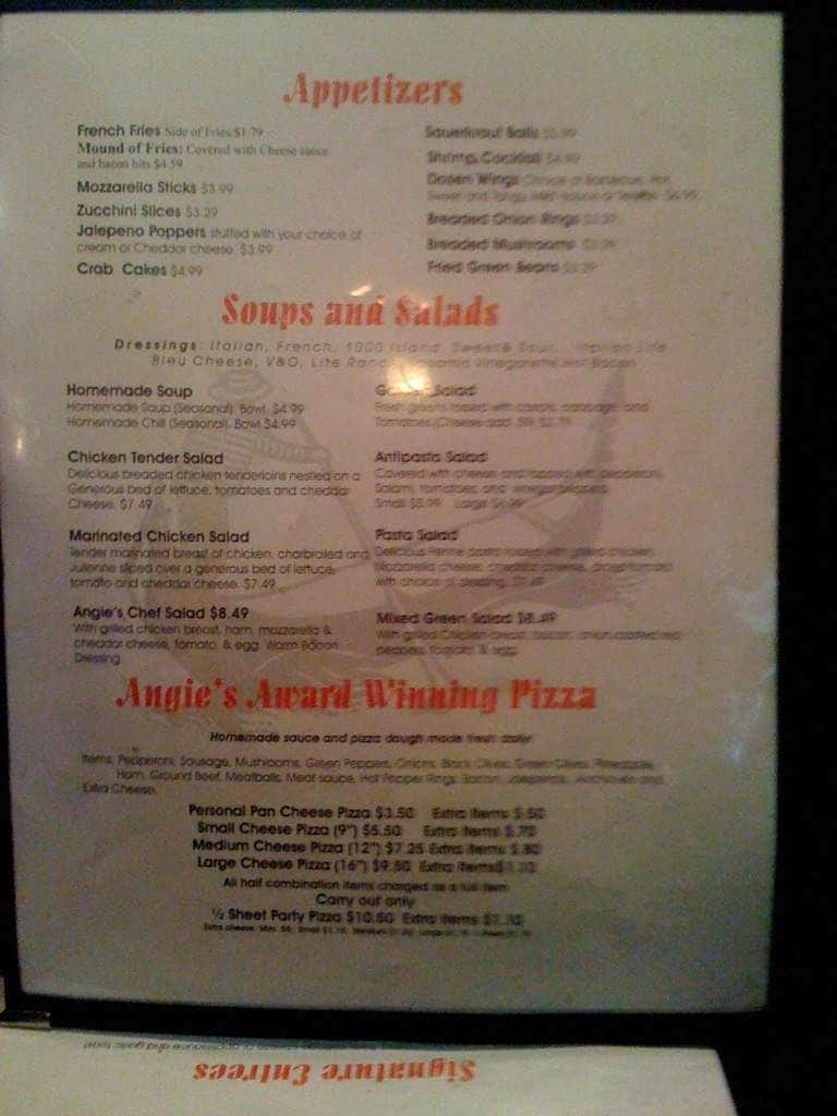 Menu at Angie's Italian Restaurant, Barberton