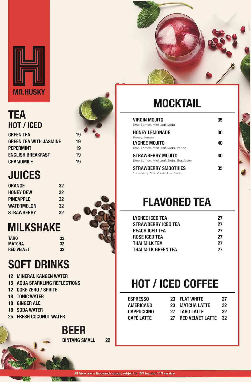 Menu at Mr. Husky restaurant, Denpasar