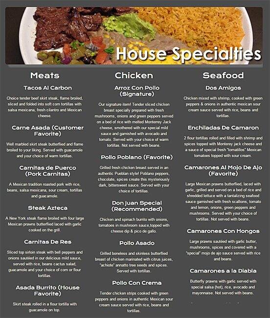 Menu at Don Pedro restaurant, Pineville, Lee St