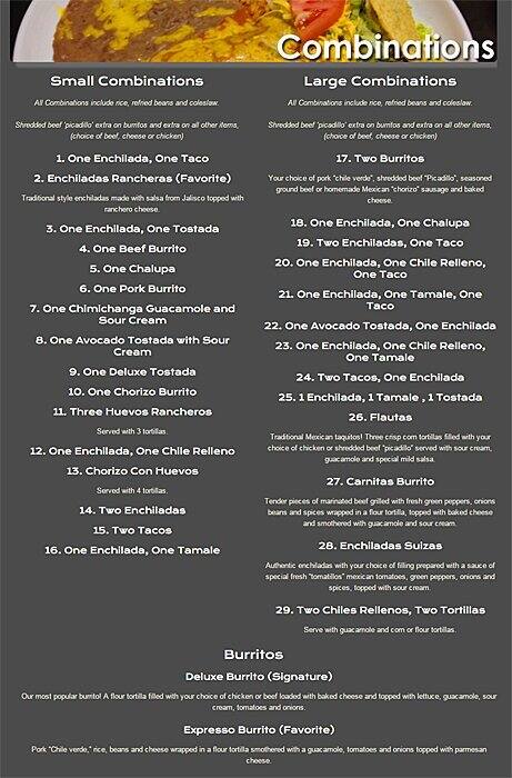 Menu at Don Pedro restaurant, Pineville, Lee St