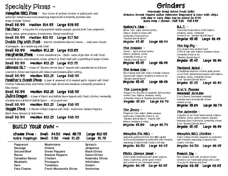 Menu at Blue Ridge Pizza Company pizzeria, Etowah