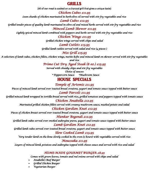 Menu at Anabella's Kitchen restaurant, Croydon