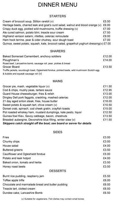 Menu at The Guardhouse pub & bar, London