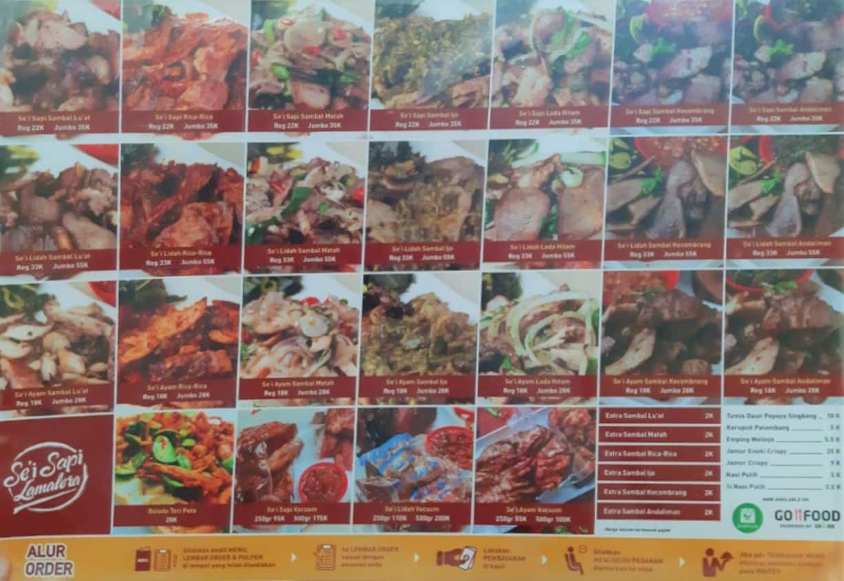 Menu at Se'i Sapi Lamalera restaurant, Bandung, Jl. Bagusrangin No.24a