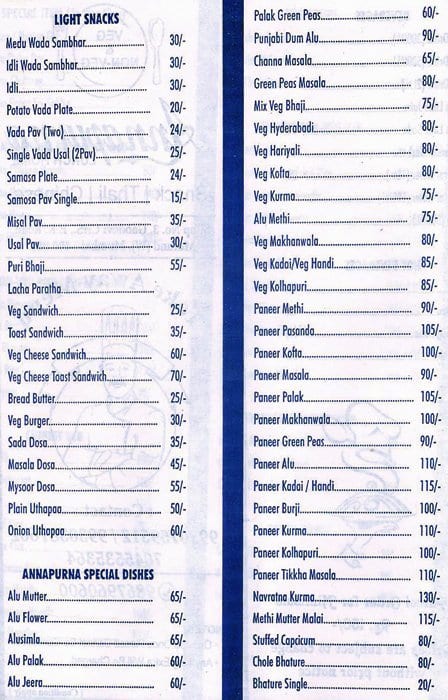 Annapurna Lunch Home Menu, Menu for Annapurna Lunch Home, Mulund West ...