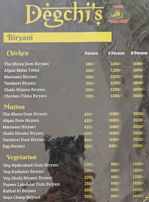 Menu of Degchi's Biryani Cafe, Salunkhe Vihar Road, Pune