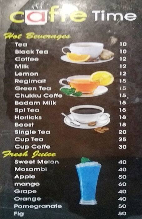 Menu at Caffe Time, Chennai