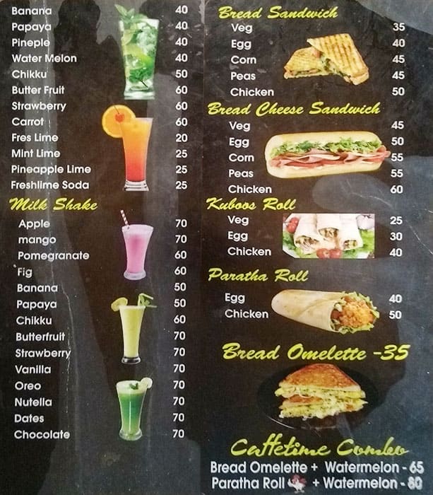 Menu at Caffe Time, Chennai