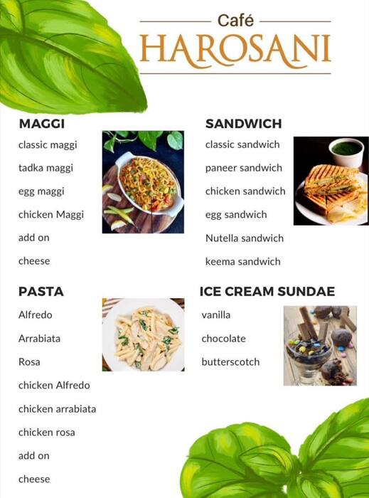 Menu of Cafe Harosani, Whitefield, Bangalore