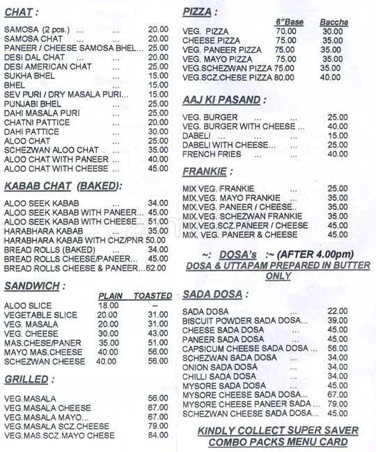 Menu at Chatpatta Chat, Mumbai