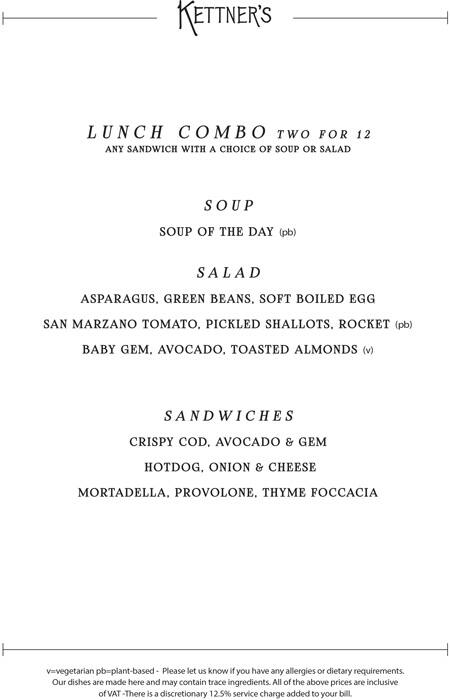 Menu at Kettner's pub & bar, London