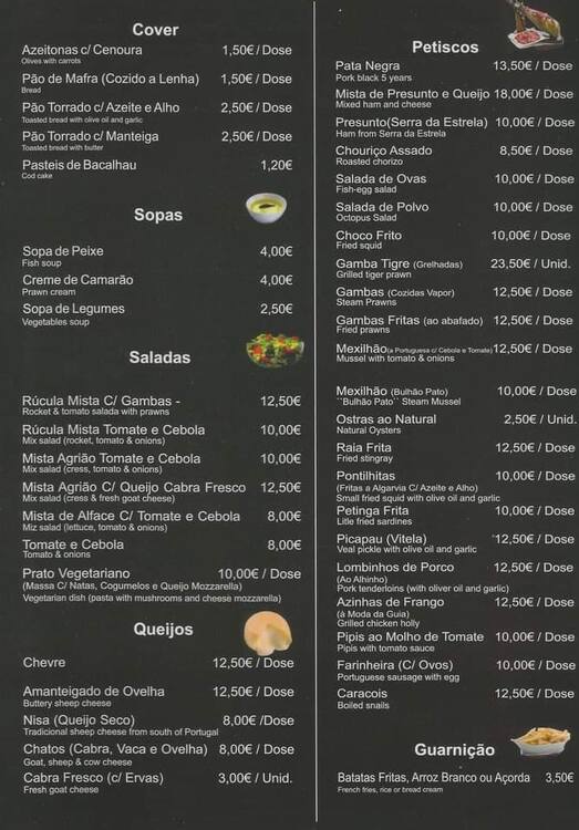 Menu at Marias de Vinho Tinto restaurant, Lisbon