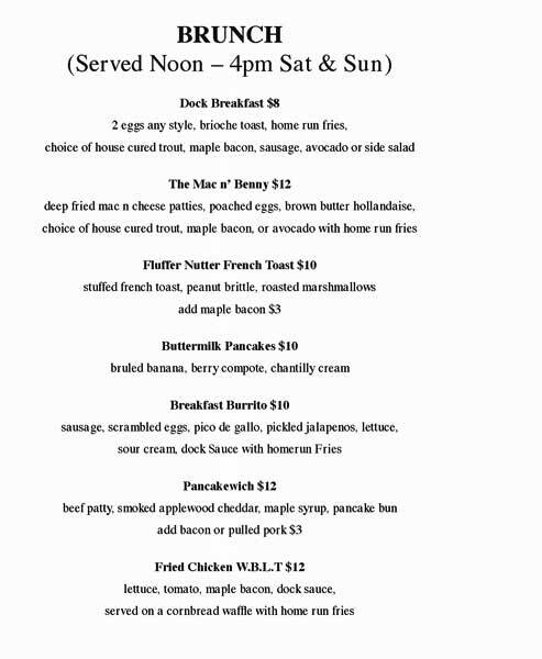 Menu at The Dock Ellis pub & bar, Toronto