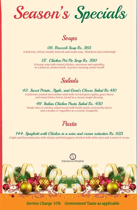 Menu of The Big Chill, Connaught Place, New Delhi