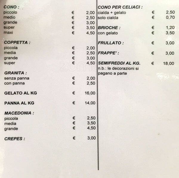 Menu da Gelato del Portico pub & bar, Roma