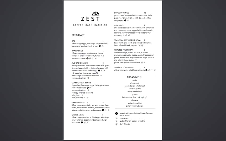 Zest Menu, Menu for Zest, Tugun, Gold Coast - Urbanspoon/Zomato