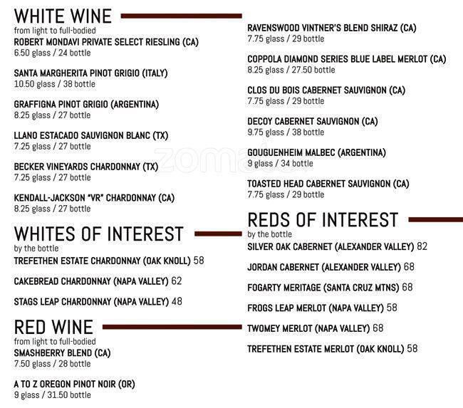 Menu at Josephine Street steakhouse, San Antonio