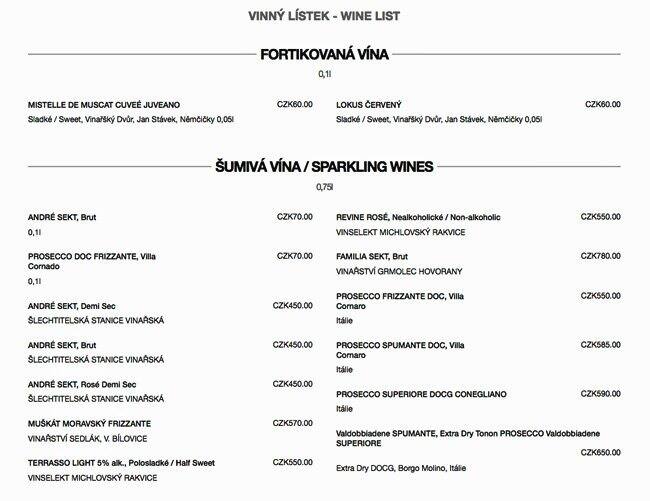 Menu at Terrace Grill Mánes BBQ, Prague
