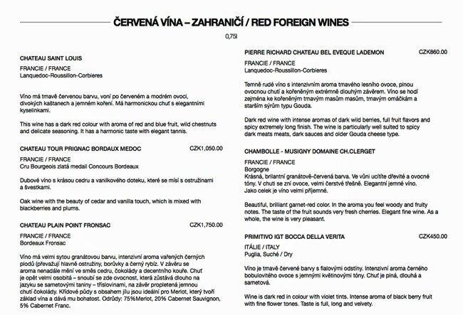 Menu at Terrace Grill Mánes BBQ, Prague