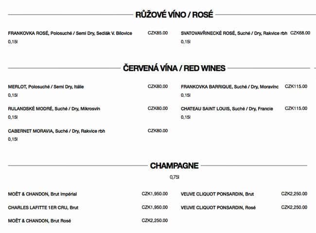 Menu at Terrace Grill Mánes BBQ, Prague