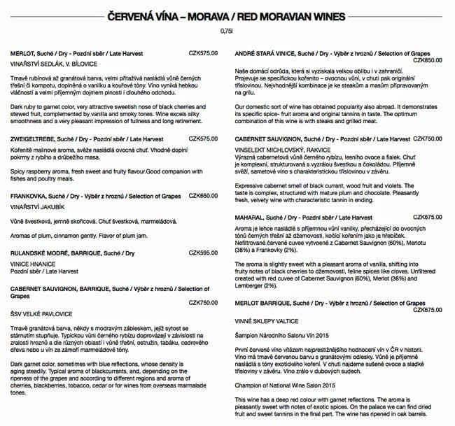 Menu at Terrace Grill Mánes BBQ, Prague