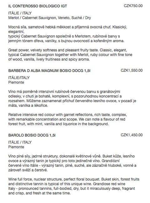 Menu at Terrace Grill Mánes BBQ, Prague