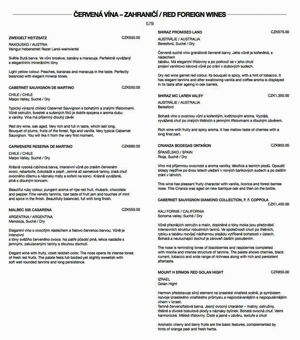 Menu at Terrace Grill Mánes BBQ, Prague