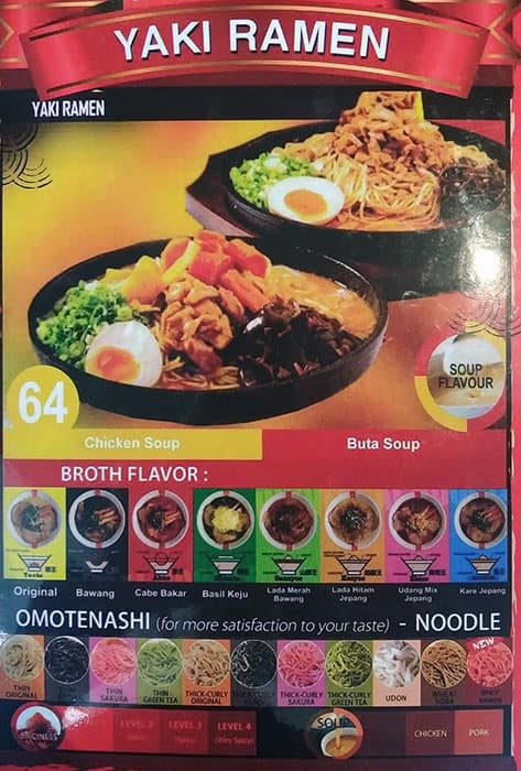 Menu at Ichiro Ramen restaurant, West Jakarta, lippo mall puri