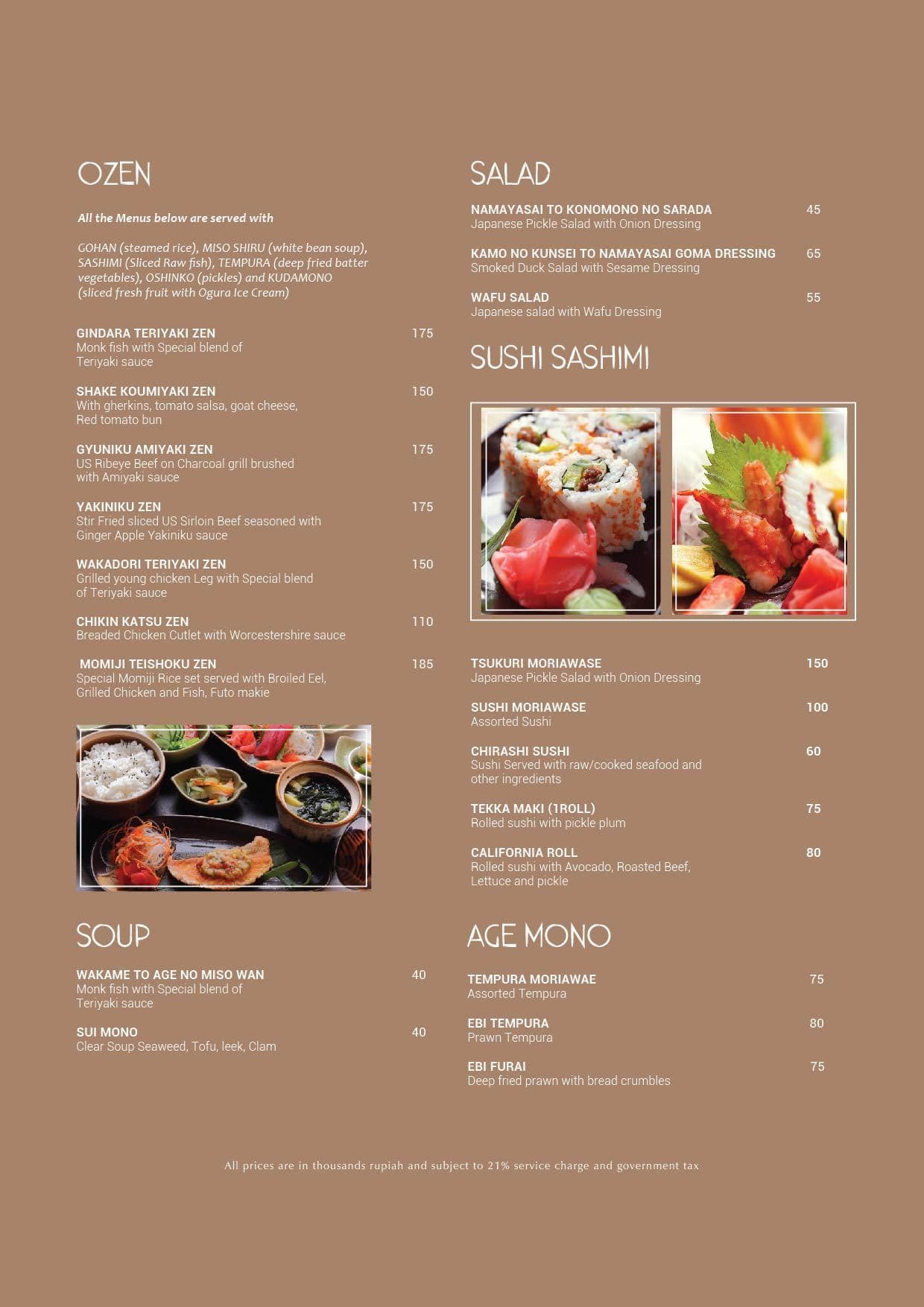 Menu at Momiji Japanese Restaurant, Jakarta
