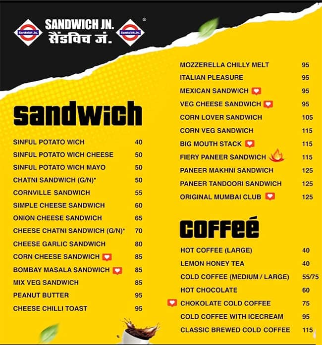 Menu at Sandwich Junction Kharghar, Navi Mumbai