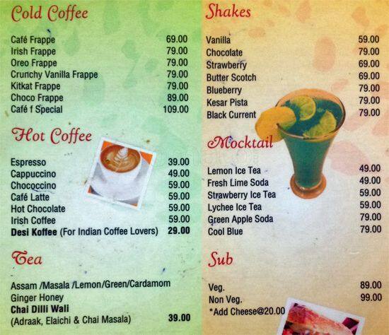 Menu at Spicy chilly food, Bhubaneswar