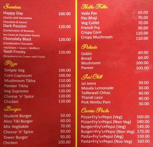 Menu at Spicy chilly food, Bhubaneswar