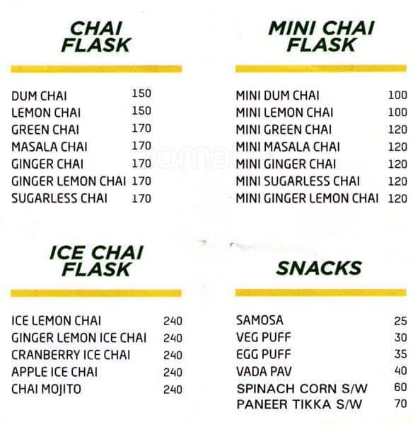 Menu at Chai Point, Delhi, Epicuria