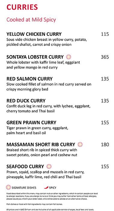 Menu at Sontaya South East Asian Restaurant, Abu Dhabi