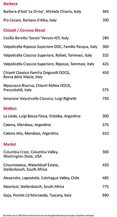 Carta de Sontaya South East Asian Restaurant, Abu Dabi