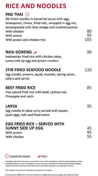 Carta de Sontaya South East Asian Restaurant, Abu Dabi