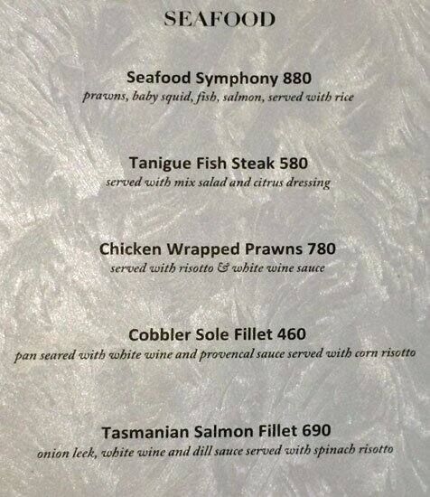 Carta de One Way Restaurant, Makati