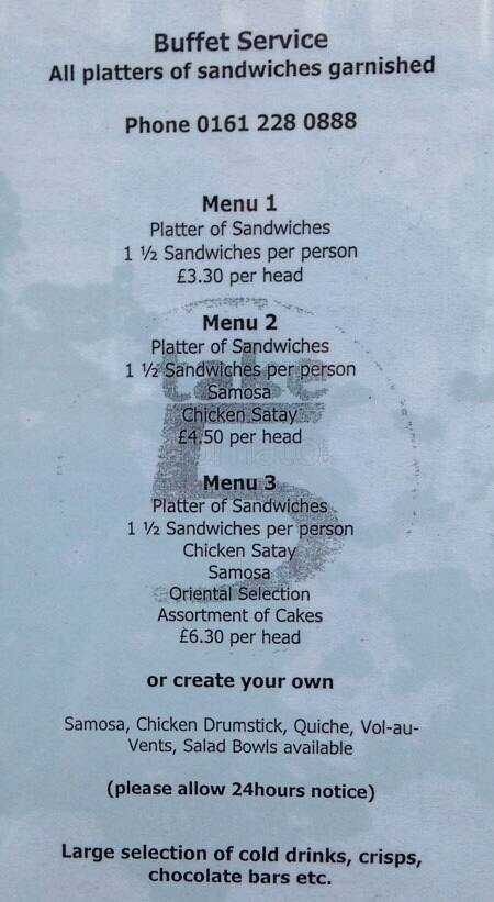 Menu at Take 5 @ 55 cafe, Manchester