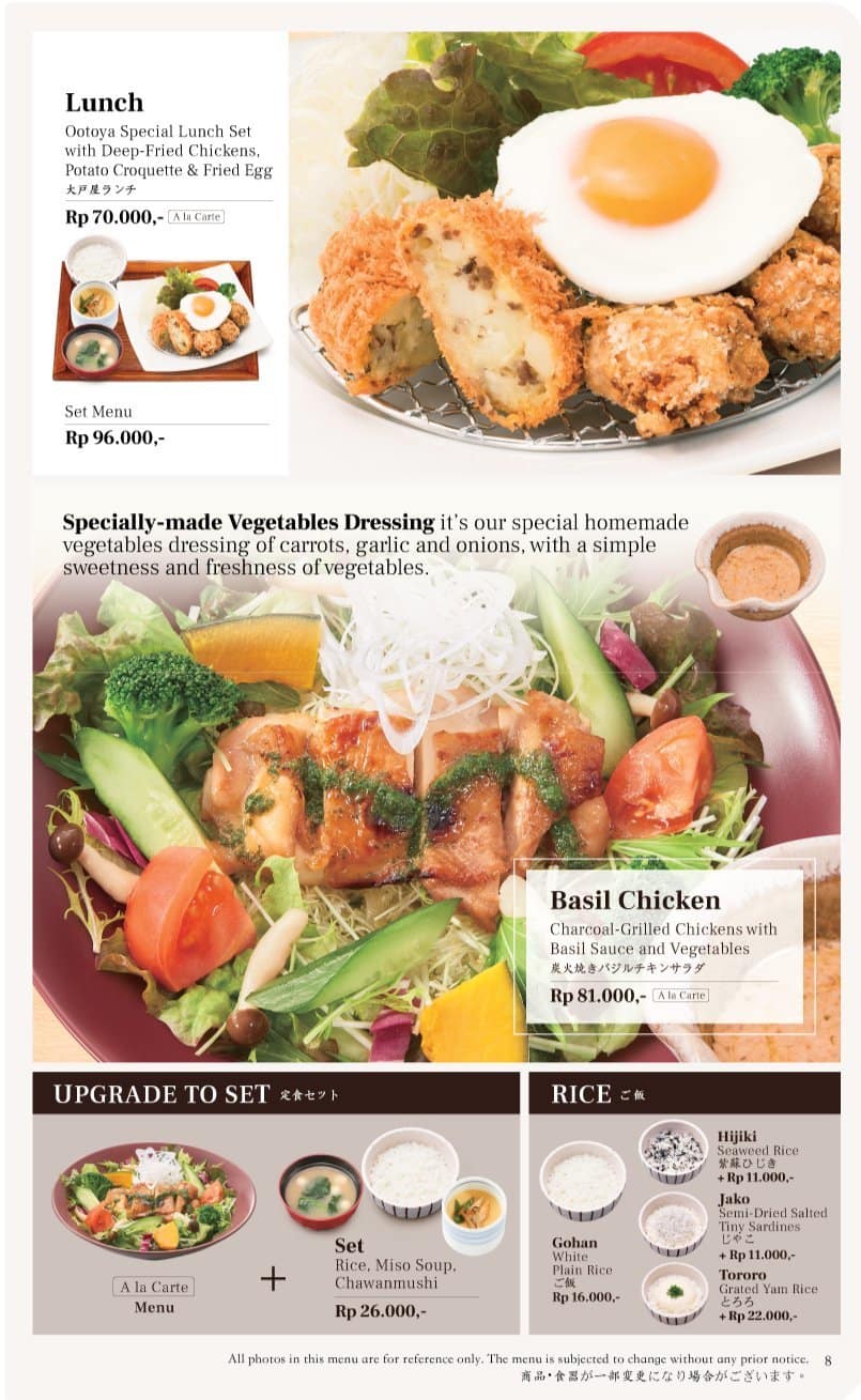 Menu at Ootoya restaurant, North Jakarta, Jalan Pantai Indah Kapuk