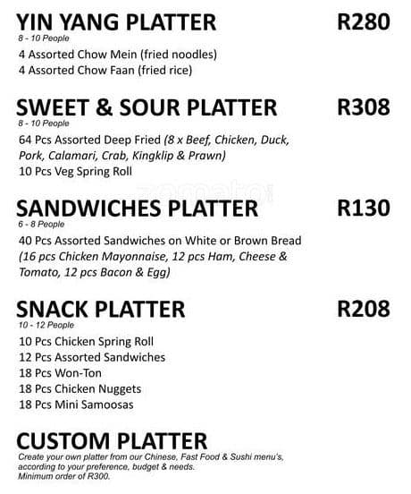 Menu at Funky Panda Chinese Food & Sushi Bar, Pretoria