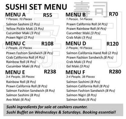 Menu at Funky Panda Chinese Food & Sushi Bar, Pretoria