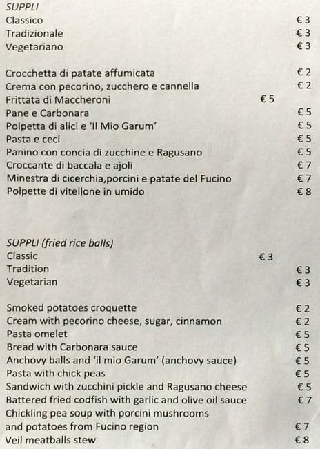 Supplizio Menu, Menu untuk Supplizio, Campo de' Fiori, Roma - Zomato Itali