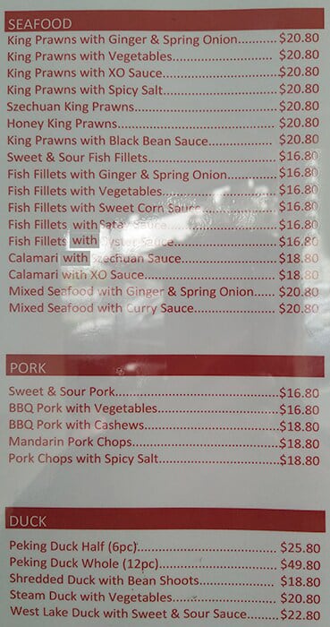 Menu at Golden Ocean Seafood BBQ Chinese restaurant, Mount Waverley