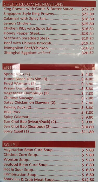 Menu at Golden Ocean Seafood BBQ Chinese restaurant, Mount Waverley