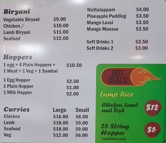 Menu at The Mango Tree restaurant, Dandenong