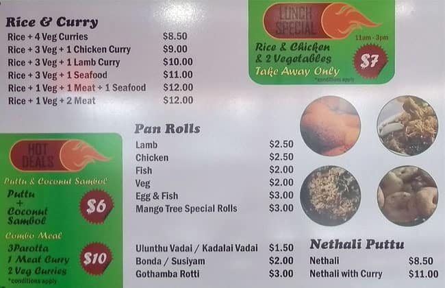 Menu at The Mango Tree restaurant, Dandenong