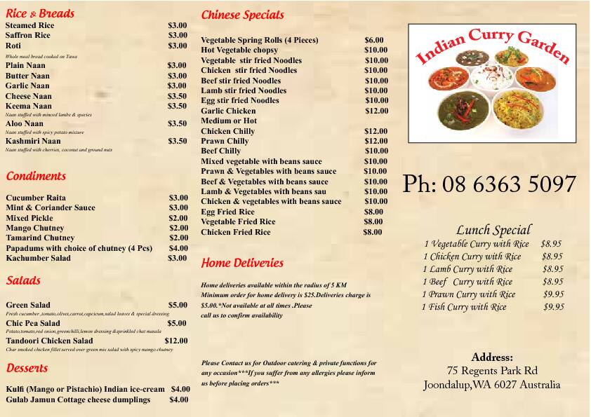 Indian Curry Garden Menu, Menu for Indian Curry Garden, Joondalup ...