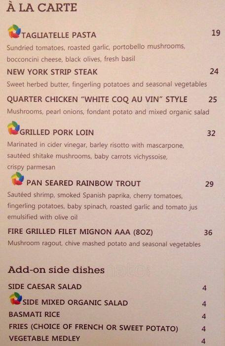 Menu at Carleton Grill restaurant, Ottawa, 150 Albert St