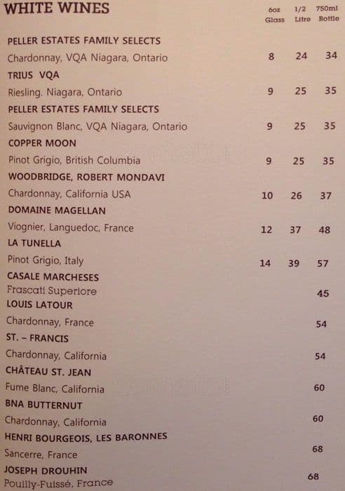 Menu at Carleton Grill restaurant, Ottawa, 150 Albert St