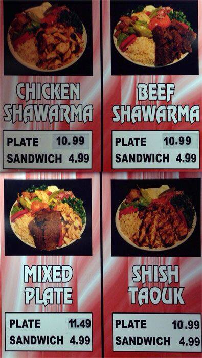 Menu at Orient House Shawarma restaurant, Ottawa
